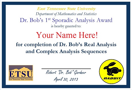 Dr. Bob's Sporadic Analysis Award